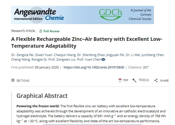 A flexible rechargeable zinc–air battery with excellent low‐temperature ...