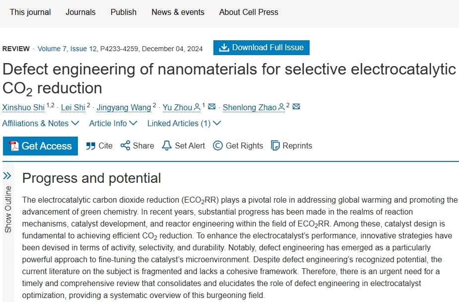 Defect engineering of nanomaterials for selective electrocatalytic CO2 ... Defect engineering of nanomaterials for selective electrocatalytic CO2 ...